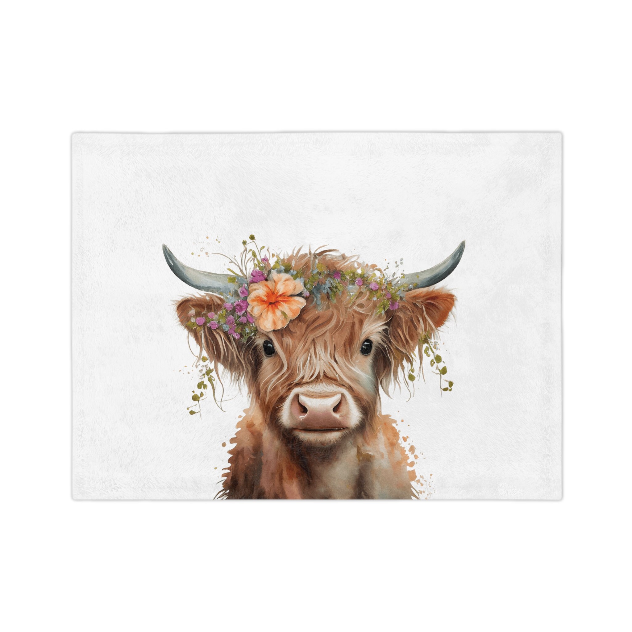 Boho Floral Highland Cow Velveteen Minky Blanket, Highland Cow Blanket ...
