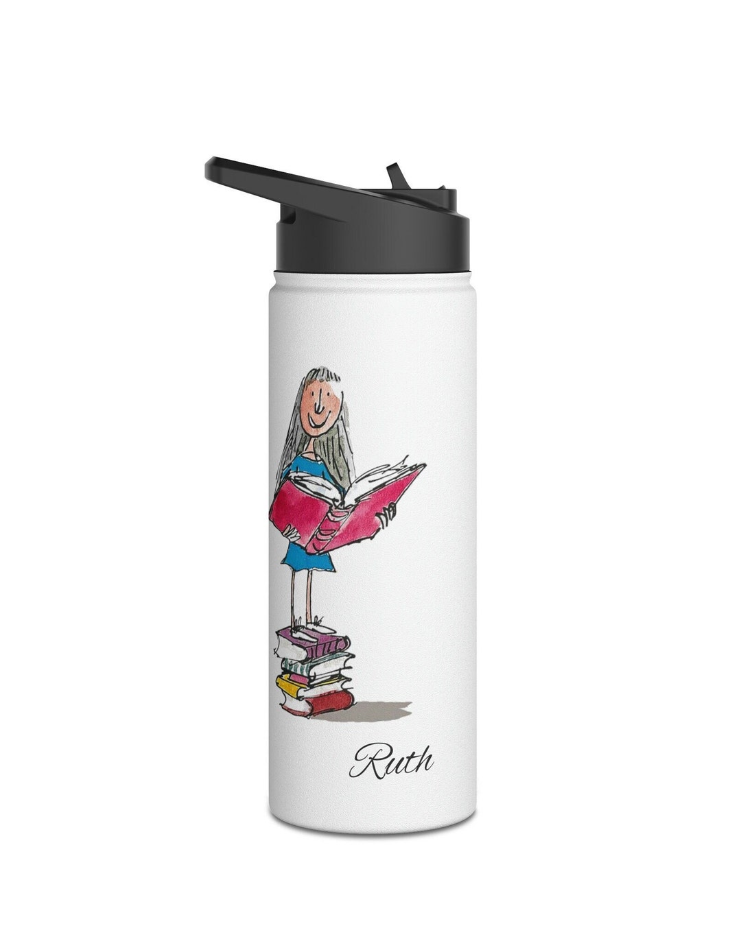 Personalized Sweet Matilda Stainless Steel Water Bottle, Bookworm Girl ...
