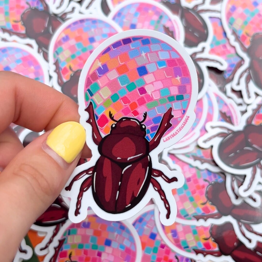 Cute Dung Beetle Disco Ball Sticker Decal Original Art Durable ...