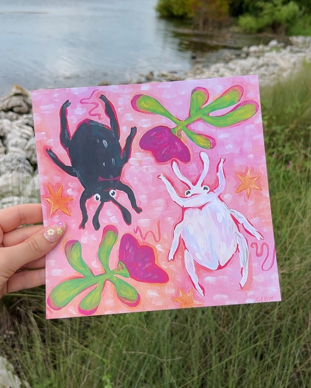 Fun & Colorful Insect Art Print - Original Acrylic Beetles and Foliage ...