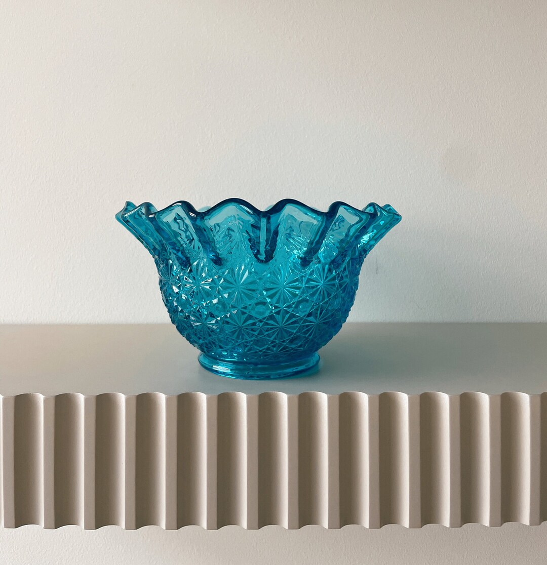 Vintage LE Smith Daisy & Button Aqua Blue Candy Dish - Etsy