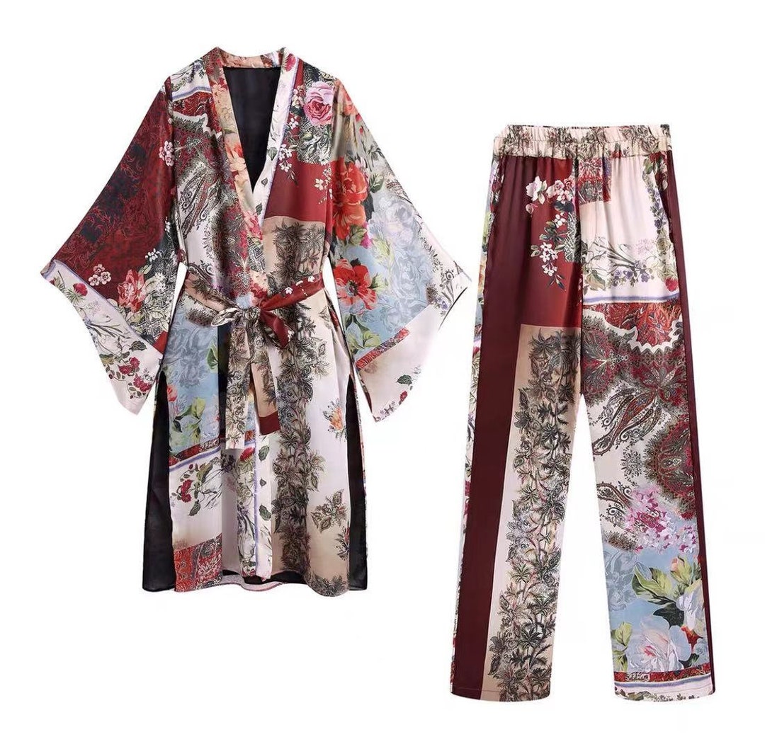 Silky Robe and Pants for Women,sexy Ladies Satin Kimono,luxury Women ...