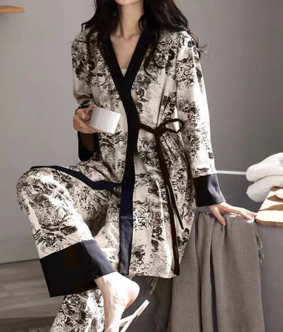 Silky Robe and Pants for Women,sexy Ladies Kimono,luxury Women ...