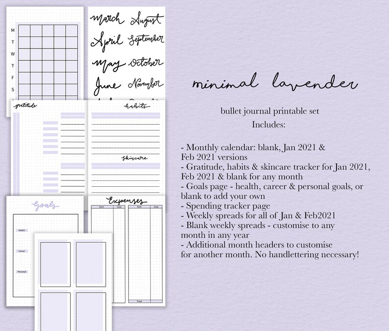 Bullet Journal Template Printable - Lavender Monthly Layout 2021 ...