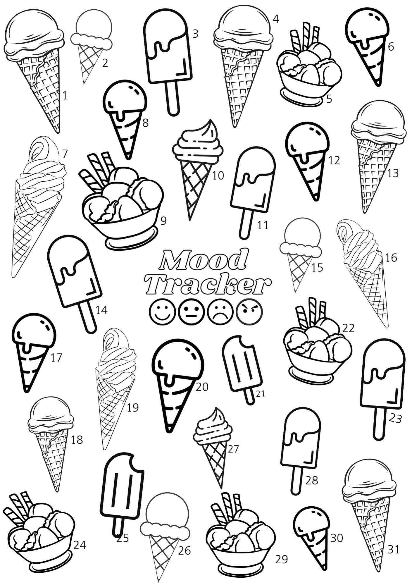 Ice Cream Mood Tracker for Summer | Bullet Journal Planner Printable ...