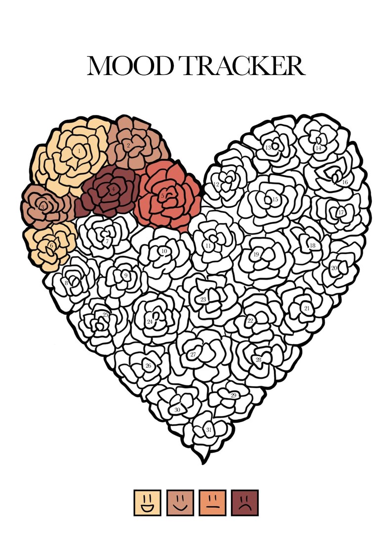 Hand-drawn Rose Heart Mood Tracker Printable Bullet Journal Planner ...