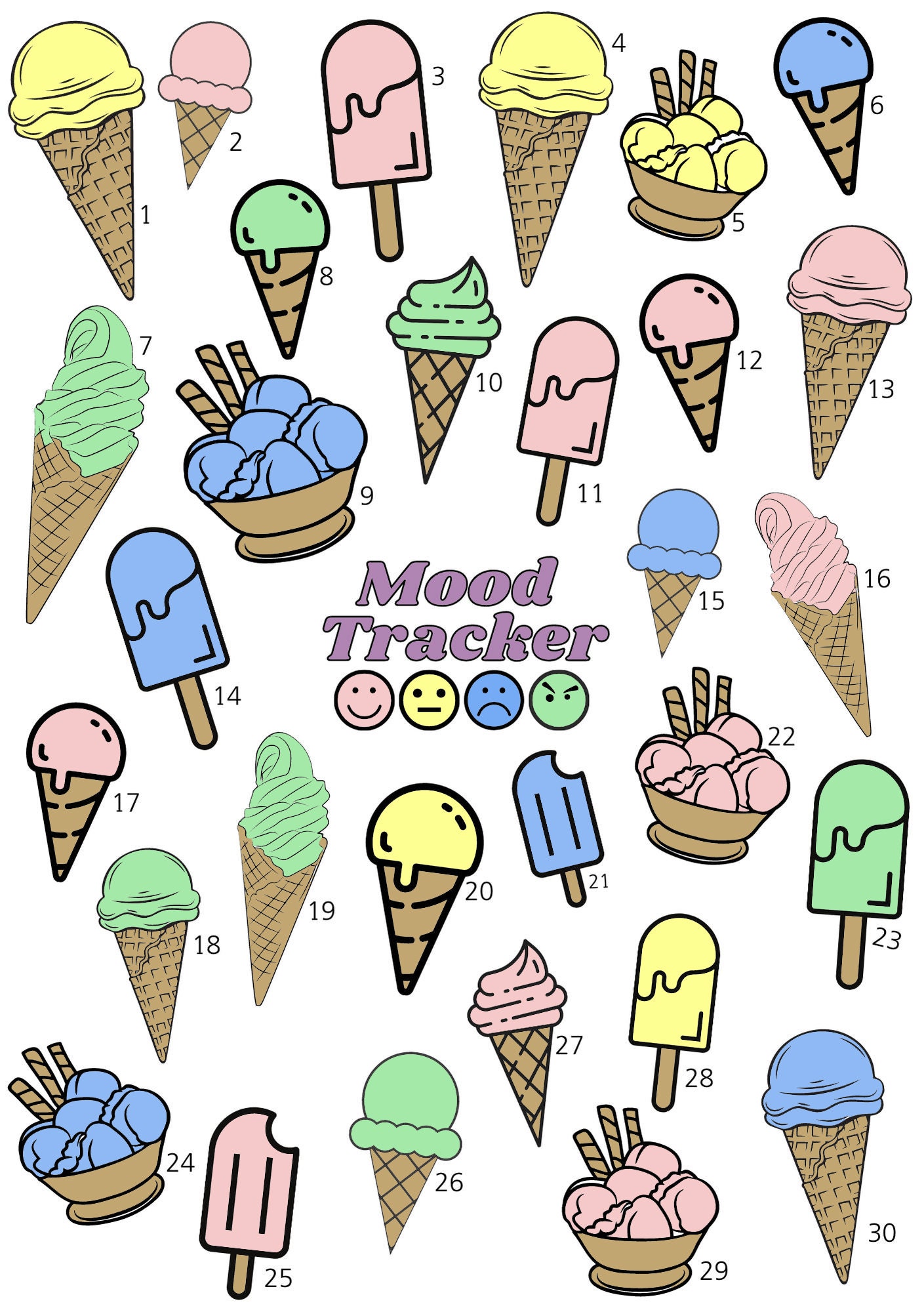 Ice Cream Mood Tracker for Summer | Bullet Journal Planner Printable ...