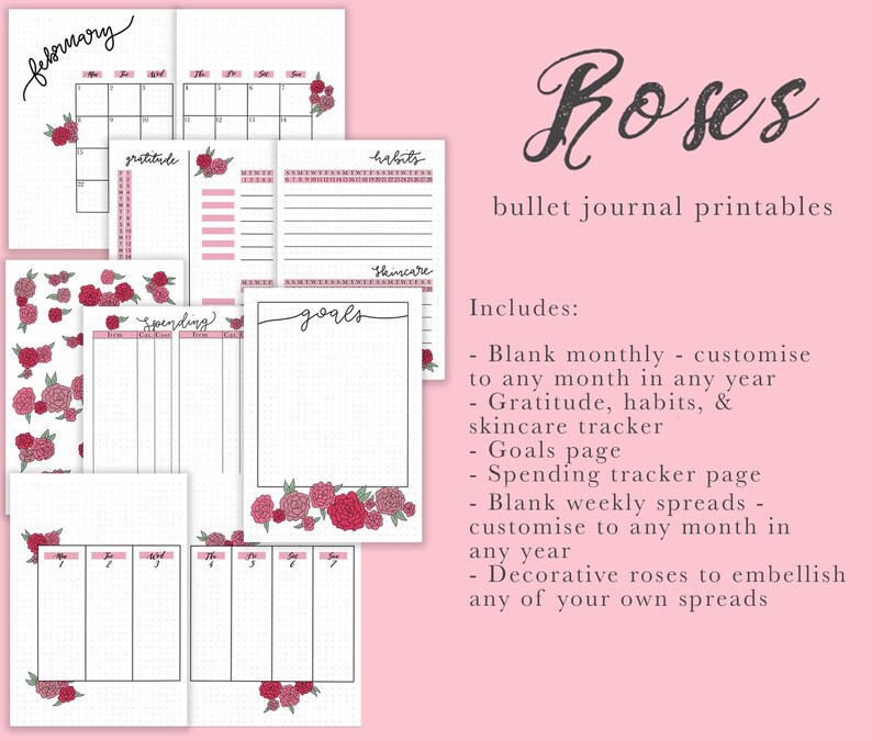 Bullet Journal Template Printable Set | Rose Theme Spring 2021 - Etsy ...