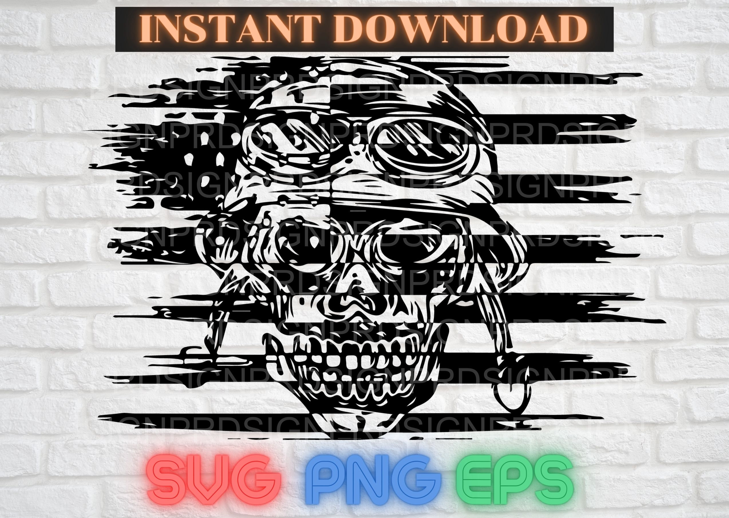 Biker skull through american flag svgbiker skull | Etsy