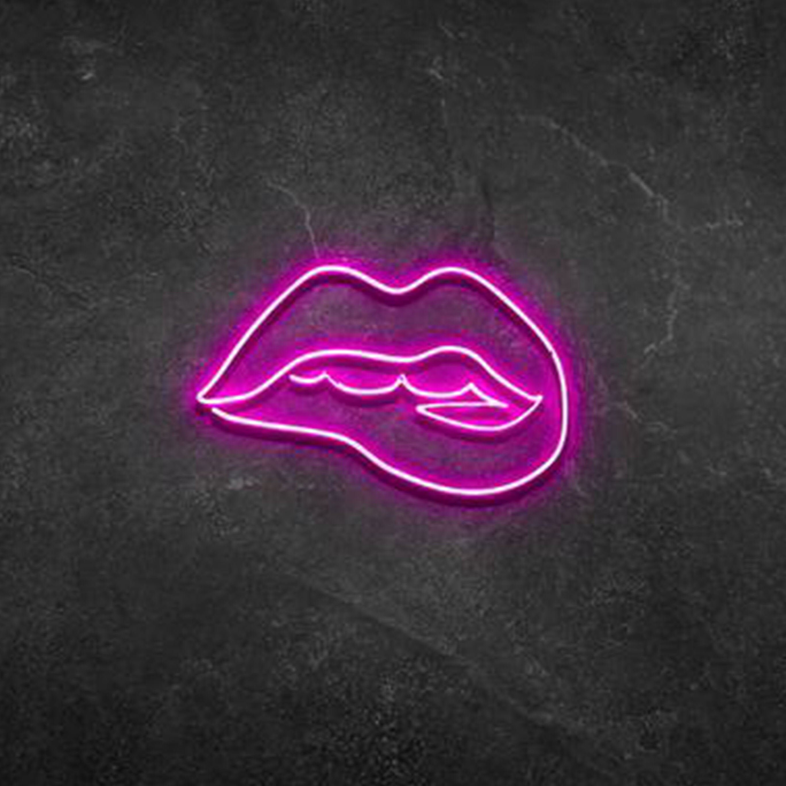 Sexy Lips Biting Lips Neon Sign Clear Acrylic Backed for | Etsy