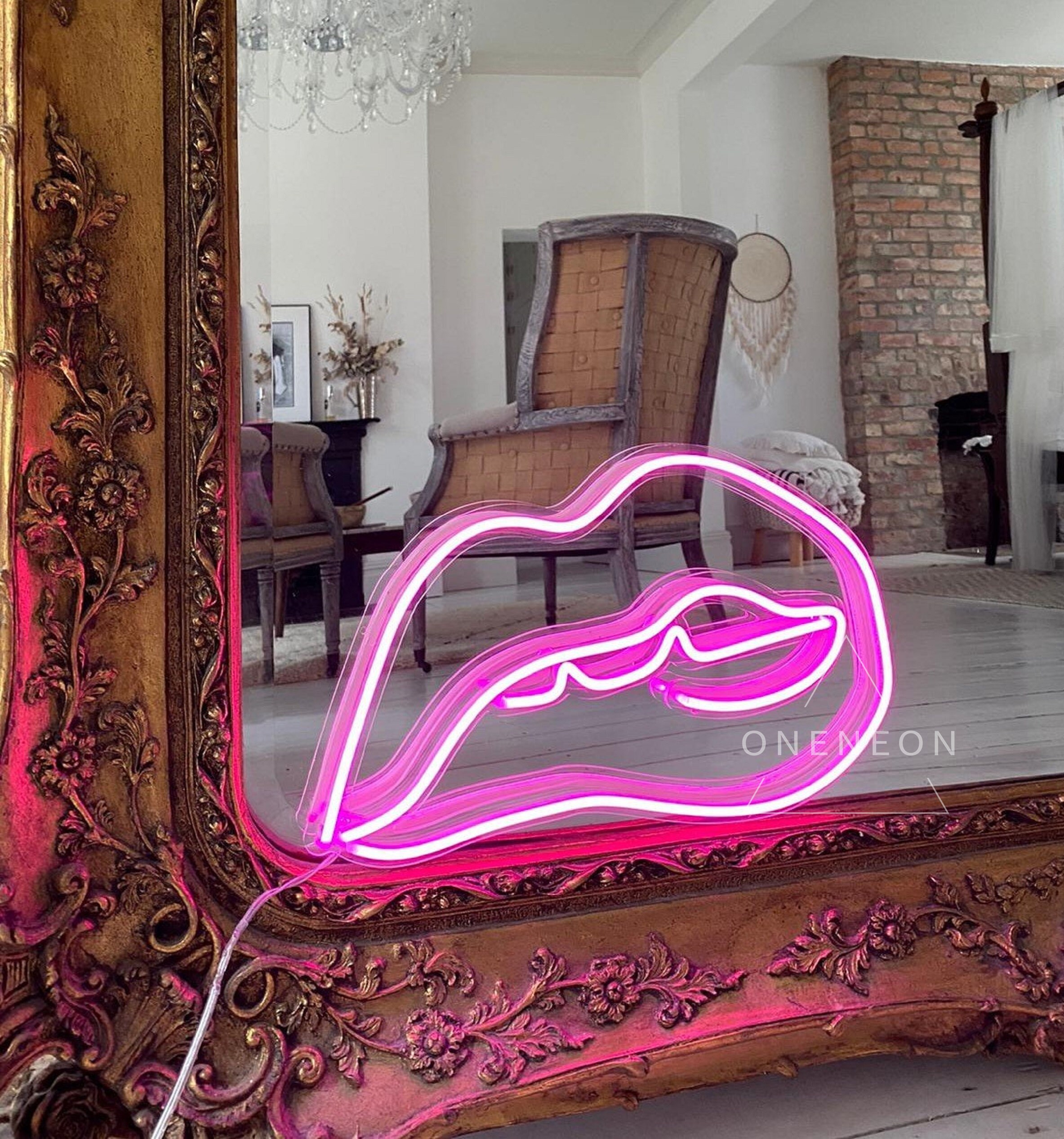 Sexy Lips Biting Lips Neon Sign Clear Acrylic Backed for - Etsy