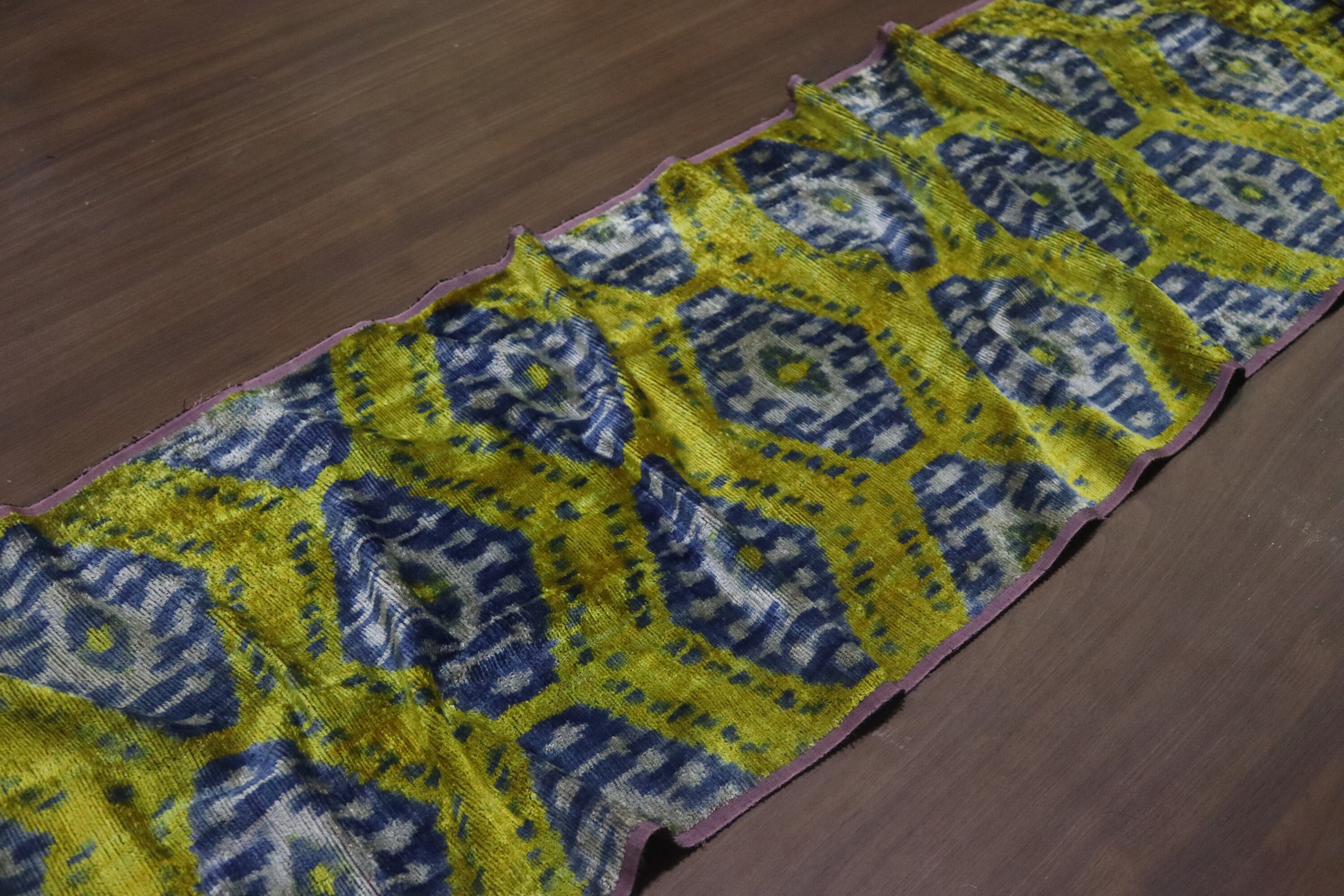 Yellow Ikat Velvet Fabric, Handmade Ikat Velvet Fabric, Wholesale Ikat Velvet Fabric, Yellow ...