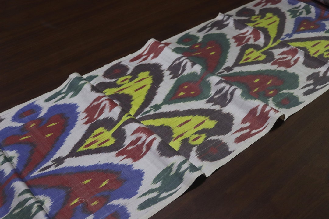 Multi Color Ikat Fabric by the Yard, Uzbek Ikat Fabric, Organic Ikat ...