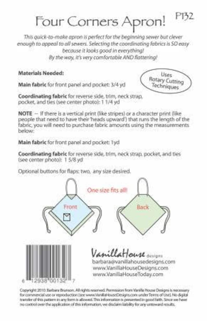 Four Corners Apron Pattern - Etsy
