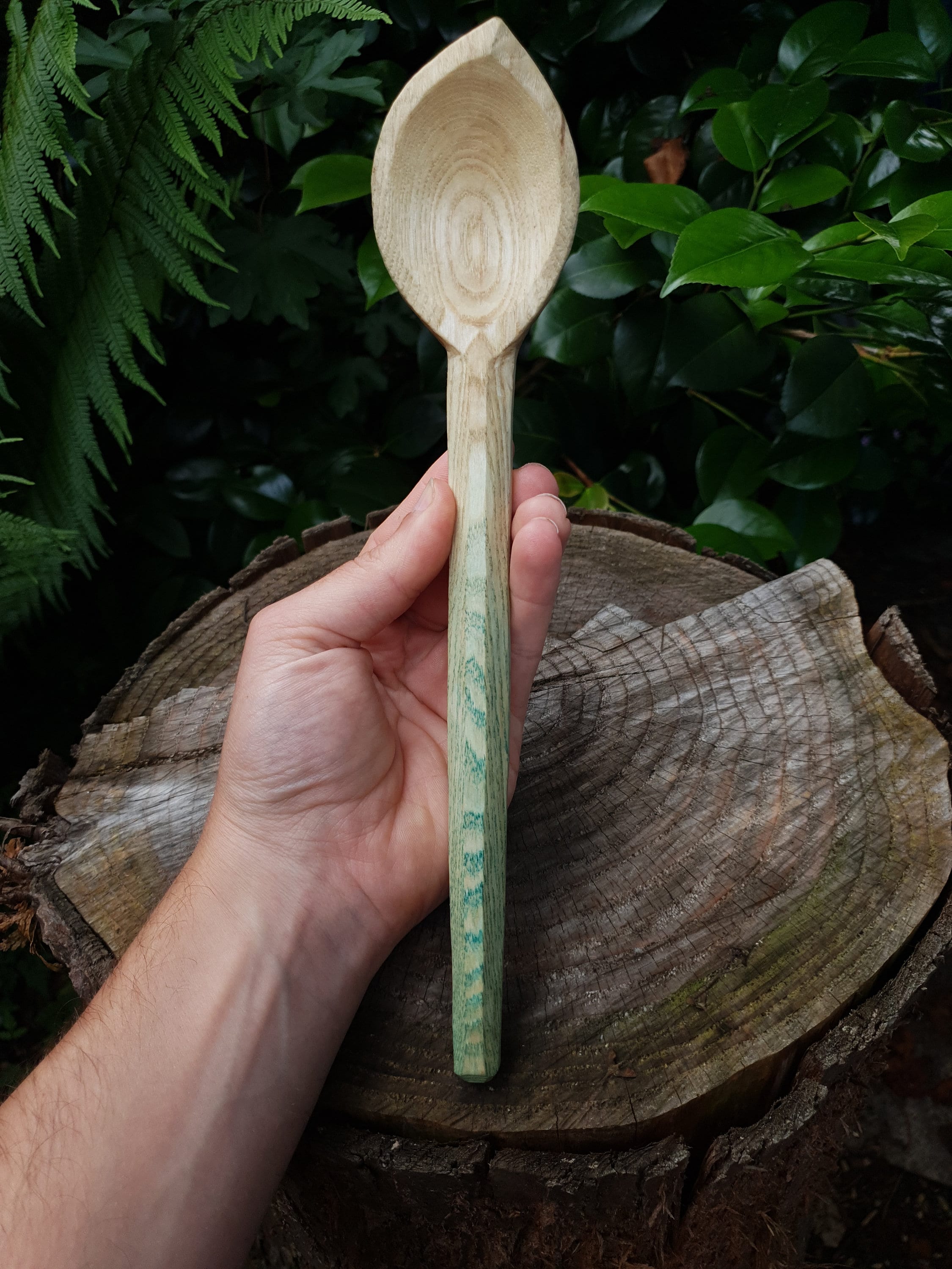 Ash Hand Carved Wooden Spoon With Stained Handle Wooden Serving/cooking ...