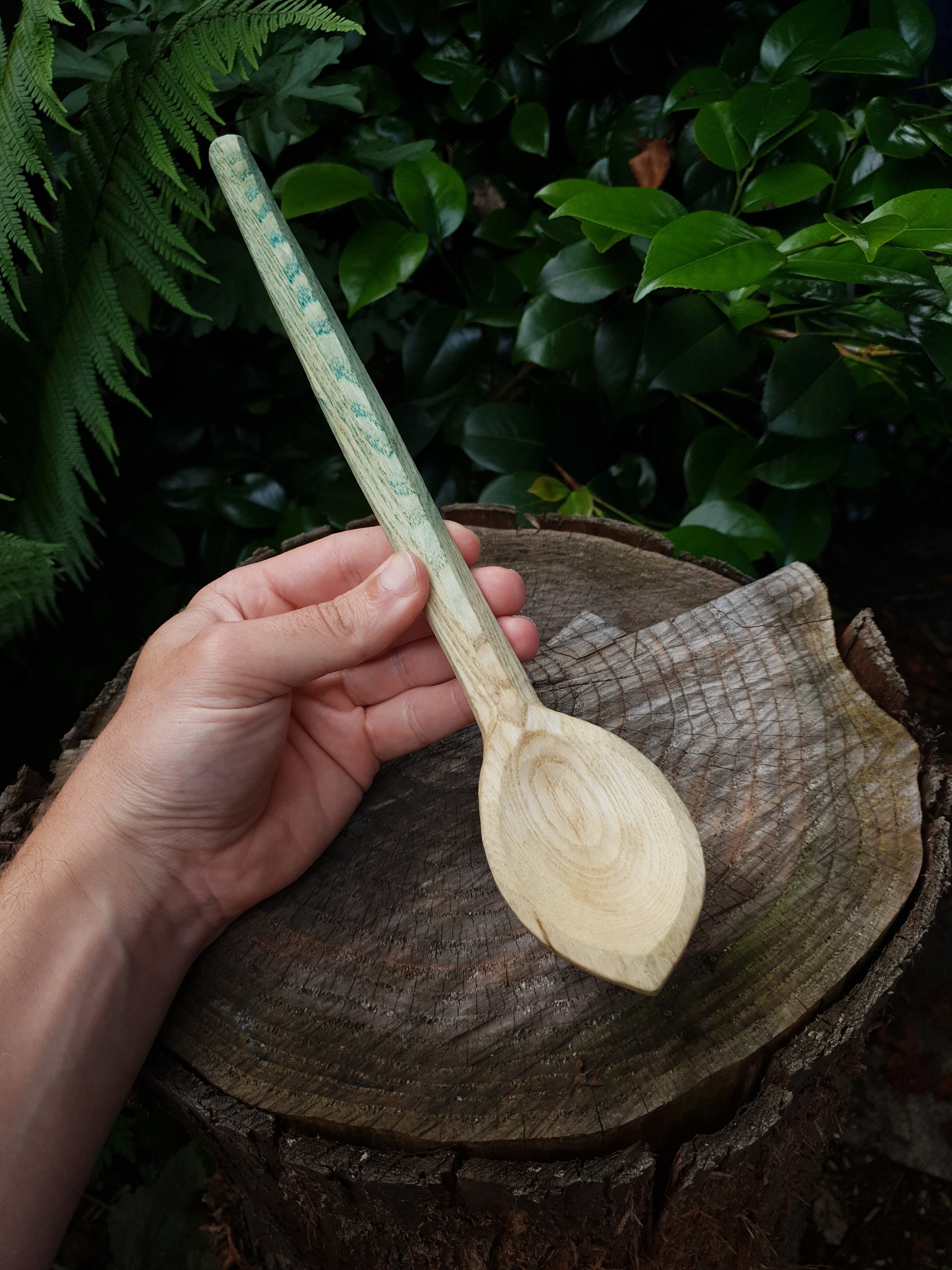 Ash Hand Carved Wooden Spoon With Stained Handle Wooden Serving/cooking ...