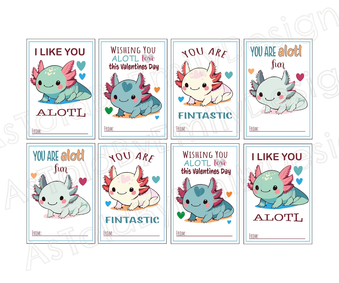 PRINTABLE Axolotl Cute Valentine's Cards - Write Your Own Name ...