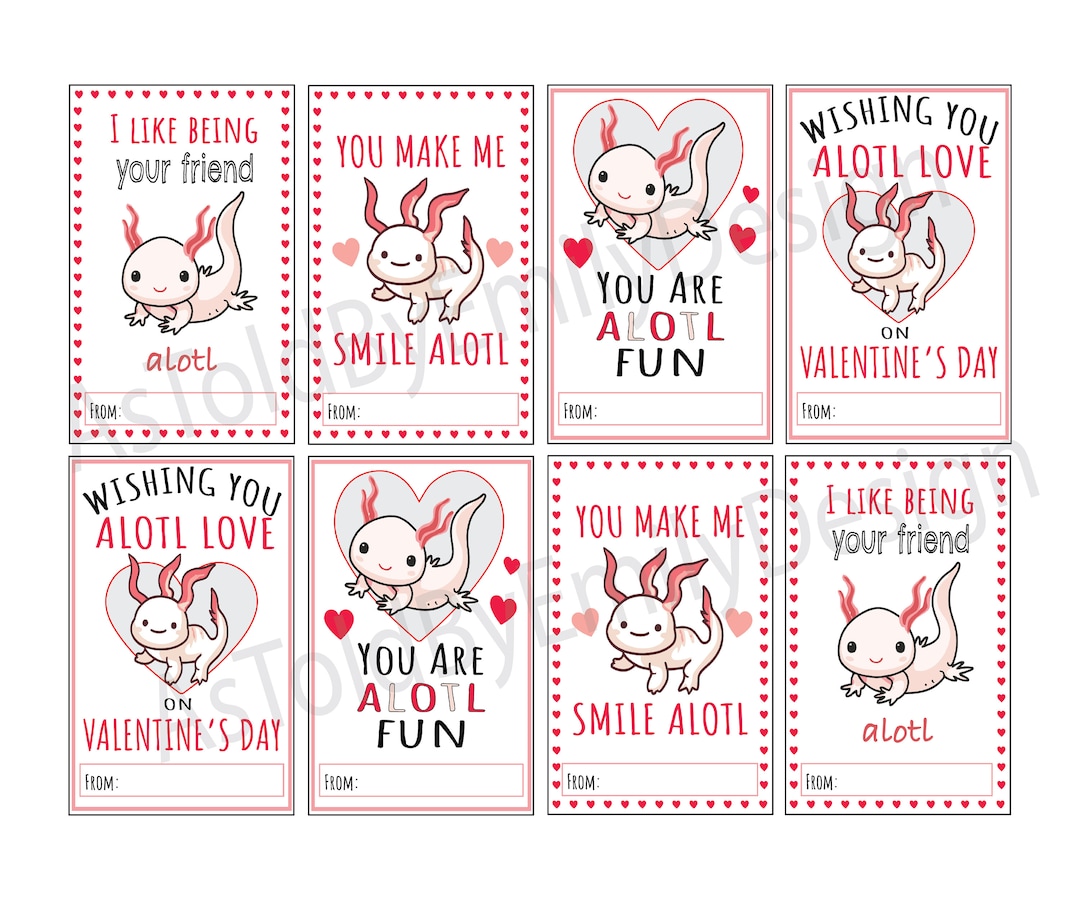 PRINTABLE Axolotl Cute Valentine's Cards - Write Your Own Name ...