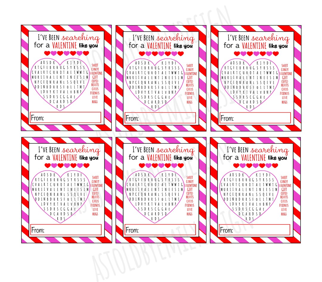 PRINTABLE Word Search Activity Valentine's Cards - Write Your Own Name ...