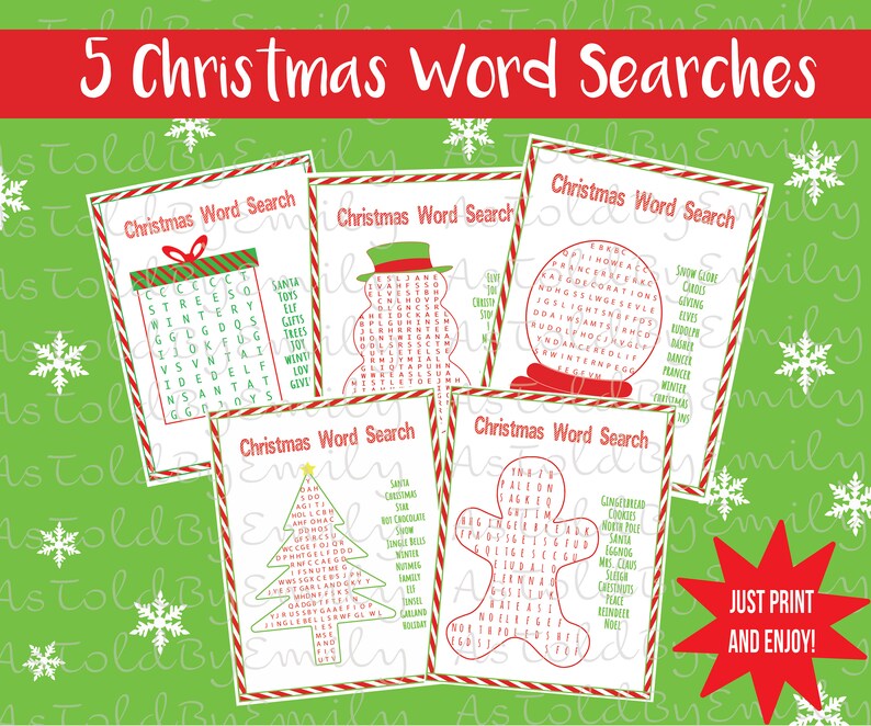 Printable Christmas Word Searches for Kids Classroom Work Party Digital ...