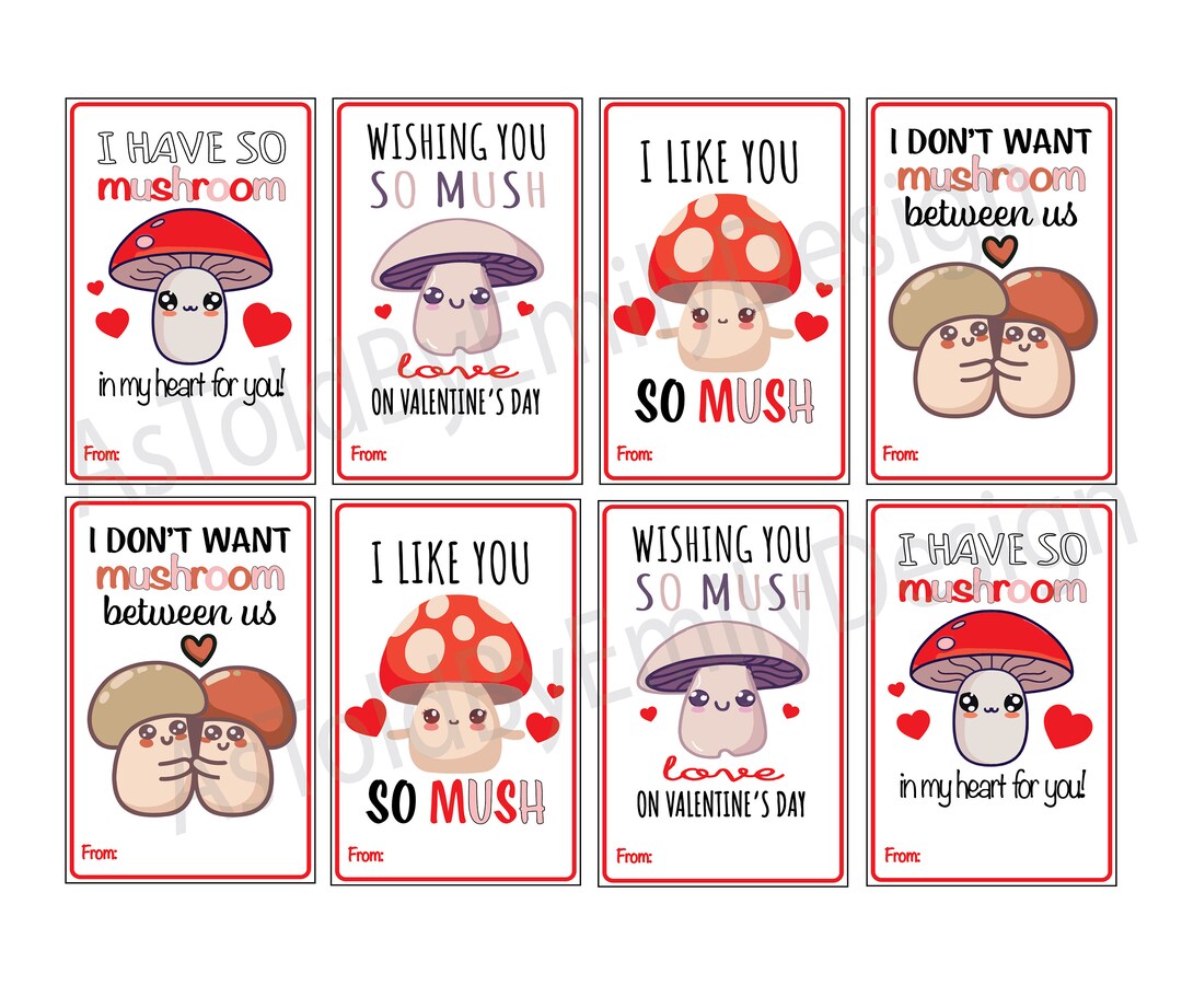 PRINTABLE Mushroom Valentine's Cards - Write Your Own Name - Instant ...