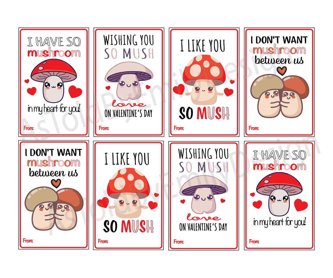 PRINTABLE Mushroom Valentine's Cards Write Your Own Name - Etsy