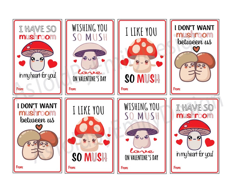 PRINTABLE Mushroom Valentine's Cards Write Your Own Name - Etsy