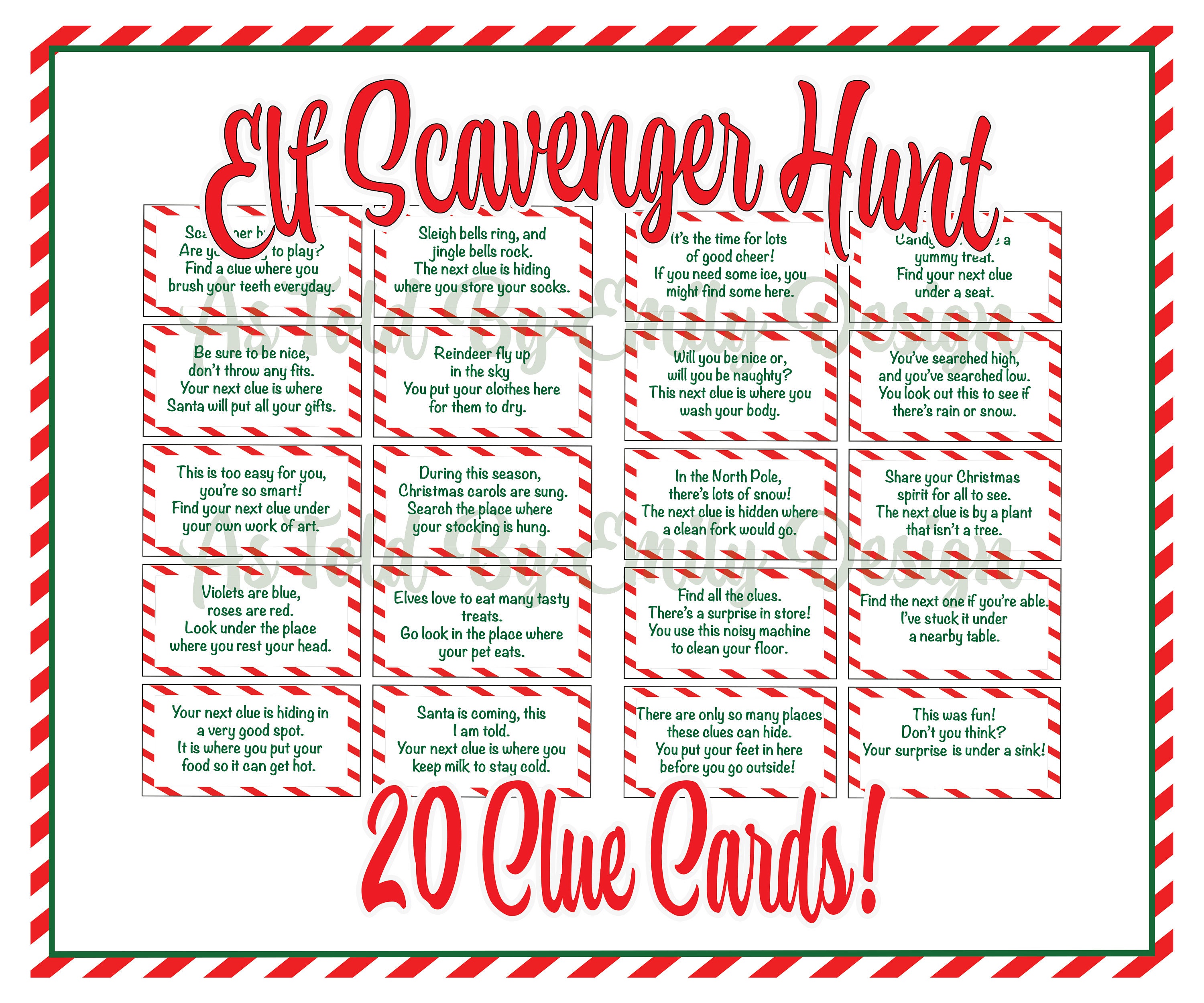 Elf Scavenger Hunt Activity Game Printable Instant Download - Etsy