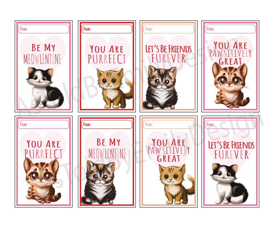 PRINTABLE Cat Kitten Valentine's Cards Write Your Own - Etsy