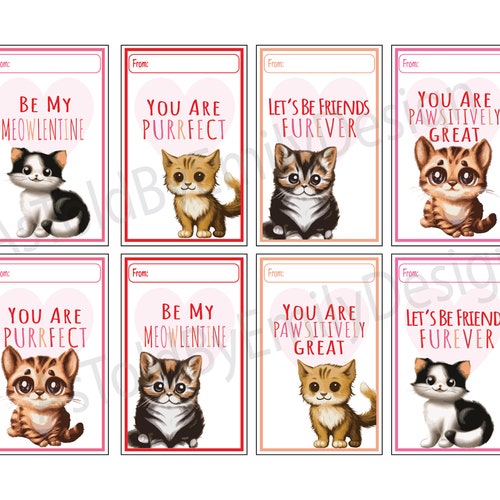 Printable Cat Valentine's Cards for Kids - Etsy