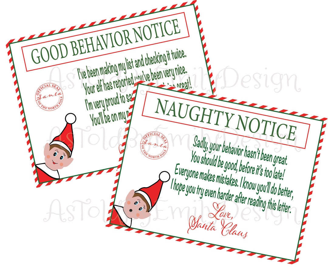 Naughty / Nice List Behavior Report Notice From Santa Claus for Elf - Etsy