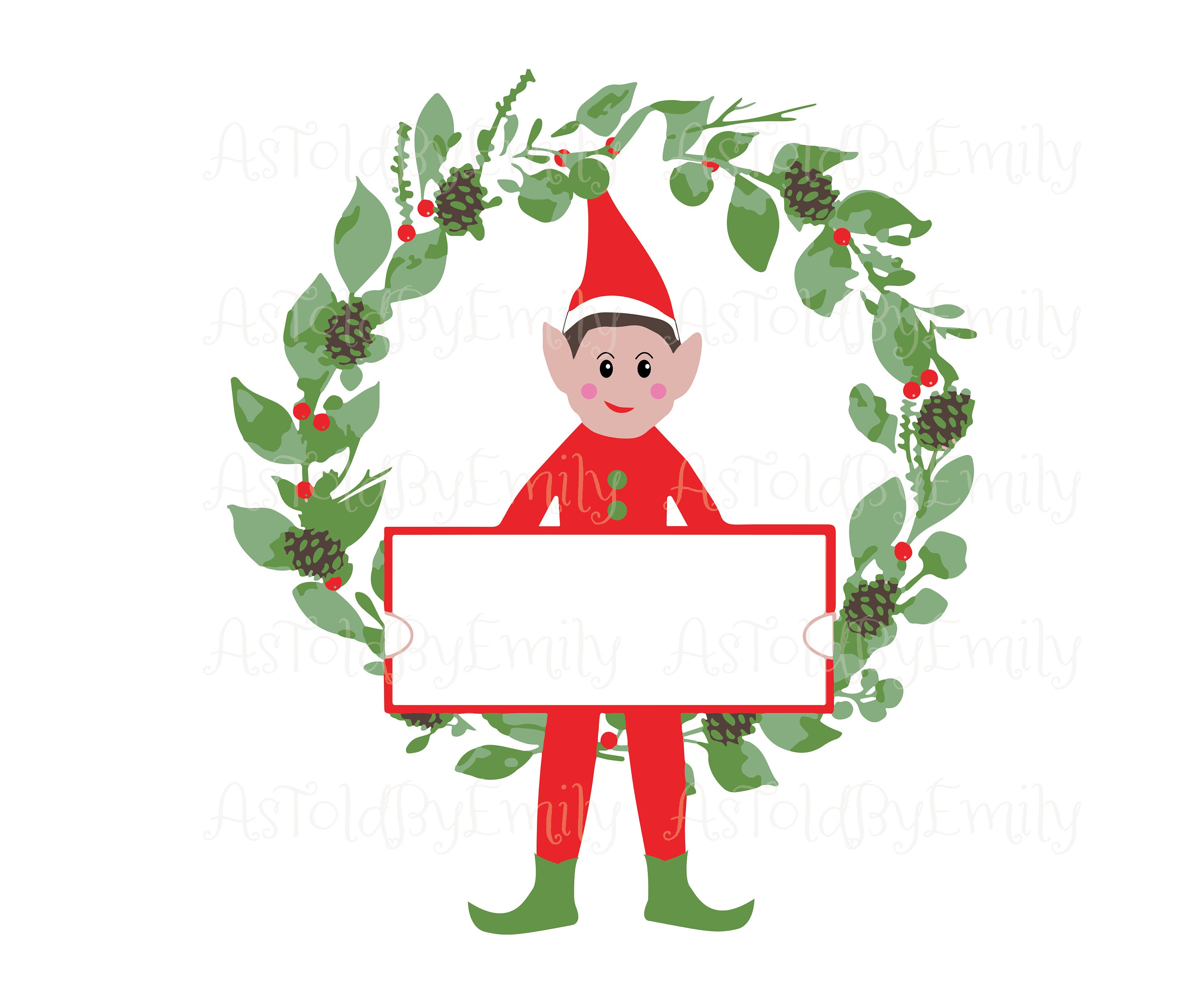 Elf Holding Blank Sign With Wreath PNG Digital File Download Print ...
