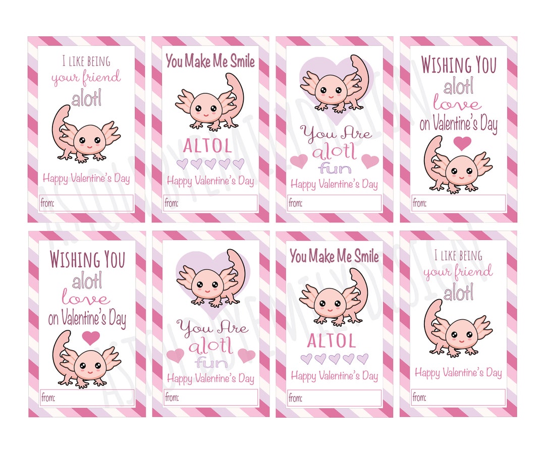 PRINTABLE Axolotl Cute Valentine's Cards Write Your Own Name Instant ...