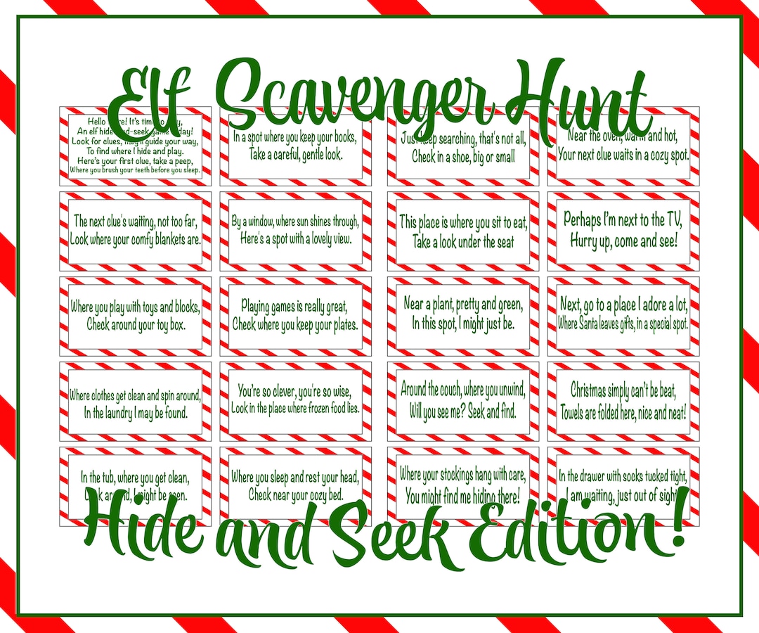 Elf Hide and Seek Scavenger Hunt Activity Game Printable Instant ...