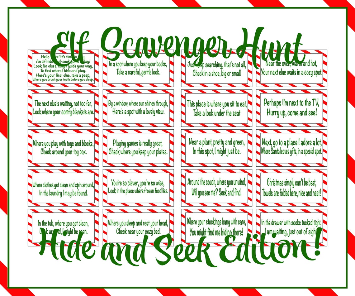 Elf Hide and Seek Scavenger Hunt Activity Game Printable Instant ...