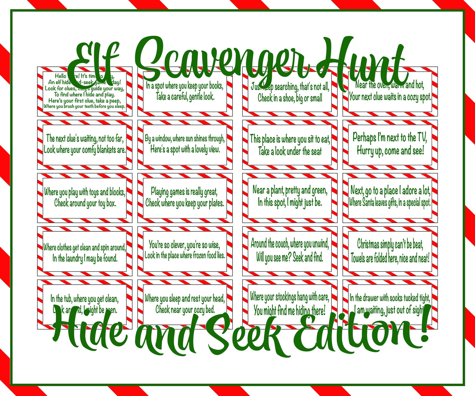 Elf Hide and Seek Scavenger Hunt Activity Game Printable Instant ...
