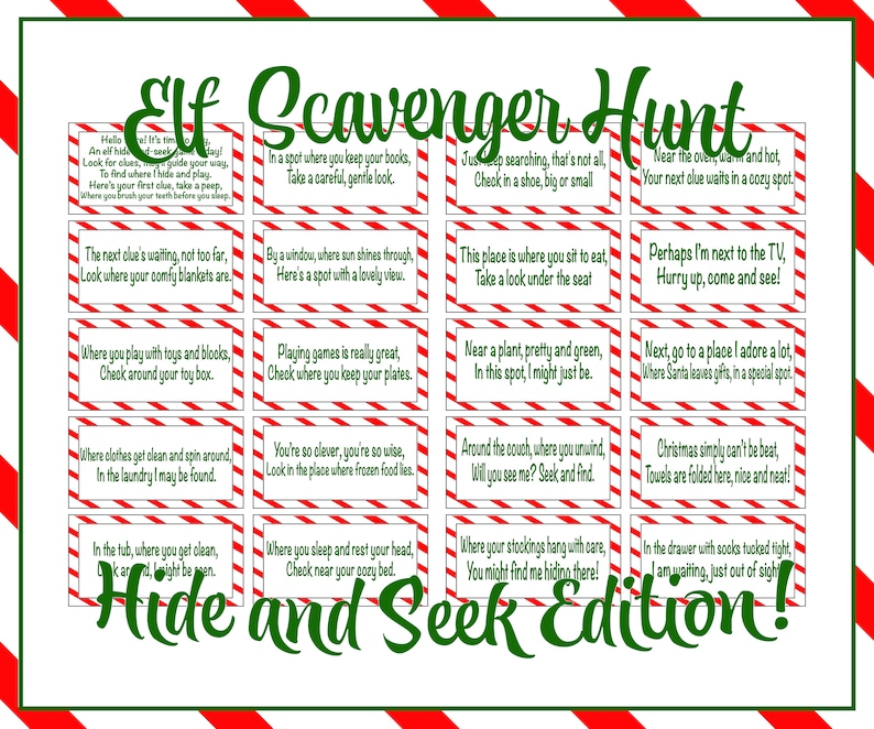 Elf Hide and Seek Scavenger Hunt Activity Game Printable Instant ...