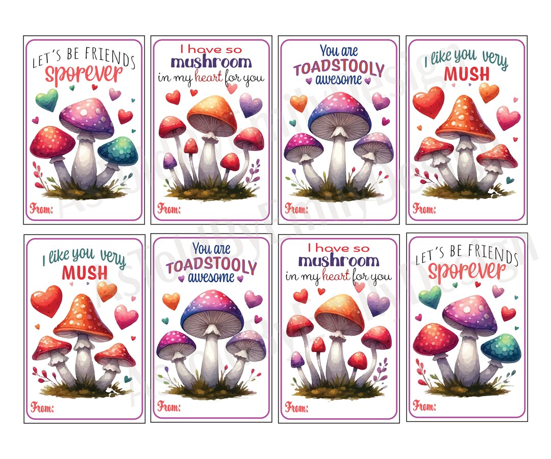 PRINTABLE Watercolor Mushroom Valentine's Cards - Write Your Own Name ...