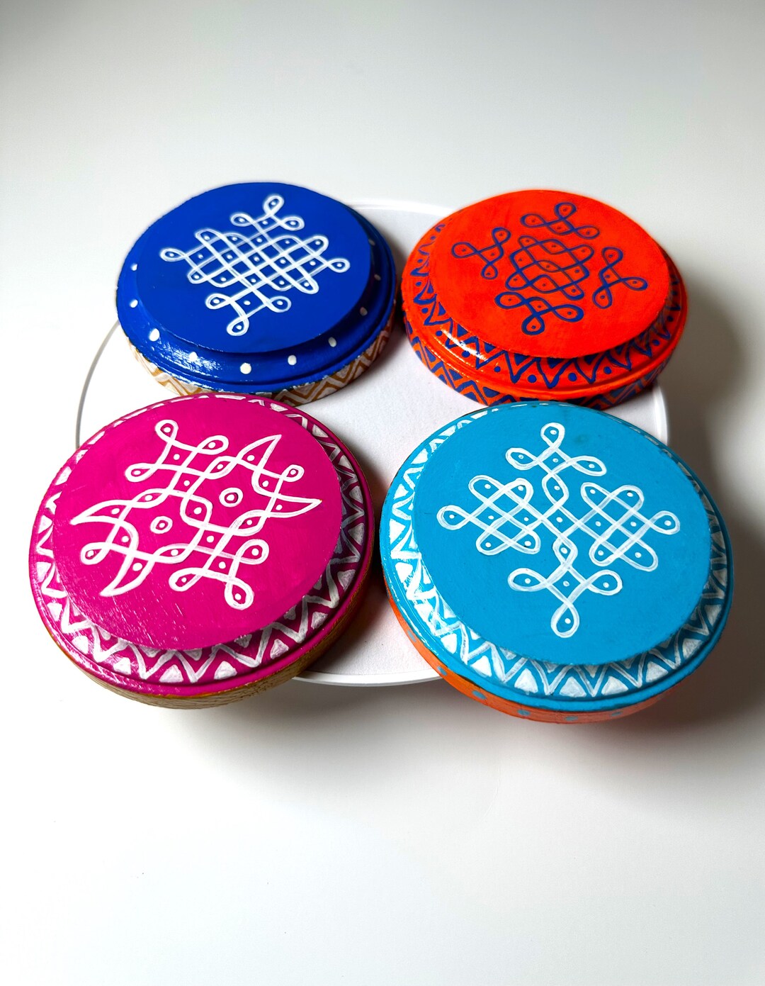 Four (4) Piece Kolam Wooden Coaster - Etsy