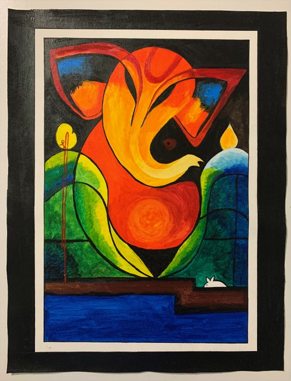 Abstract ganesha painting on canvas paper | Etsy