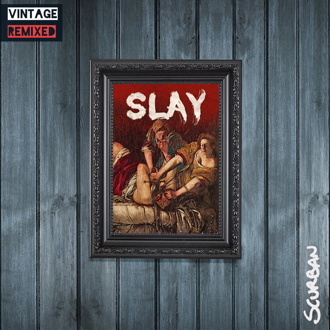 SLAY Altered Vintage Painting Fun Dark Humour Art Print Renaissance ...