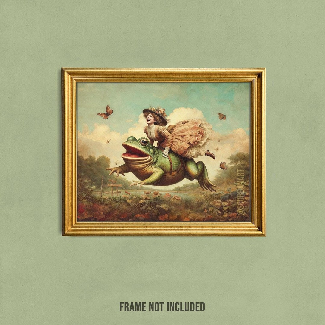 Frog Rider Funny Eclectic Vintage Art Print, Retro Victorian Lady ...