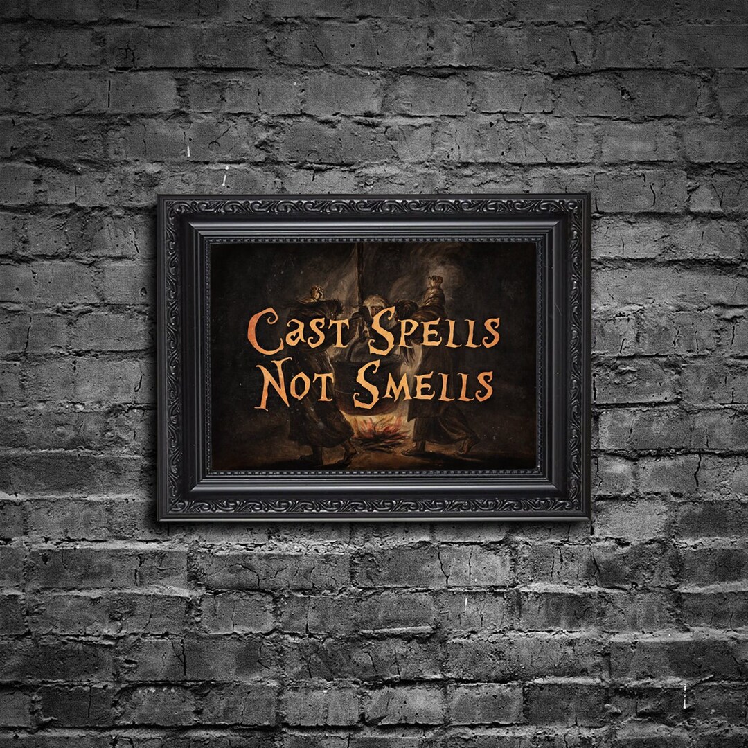 Cast Spells Not Smells Funny Bathroom Art Print Altered Vintage Witchy ...