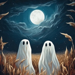 Ghosts Harvest Moon Art Print, Dark Romantic Ghost Couple Star ...