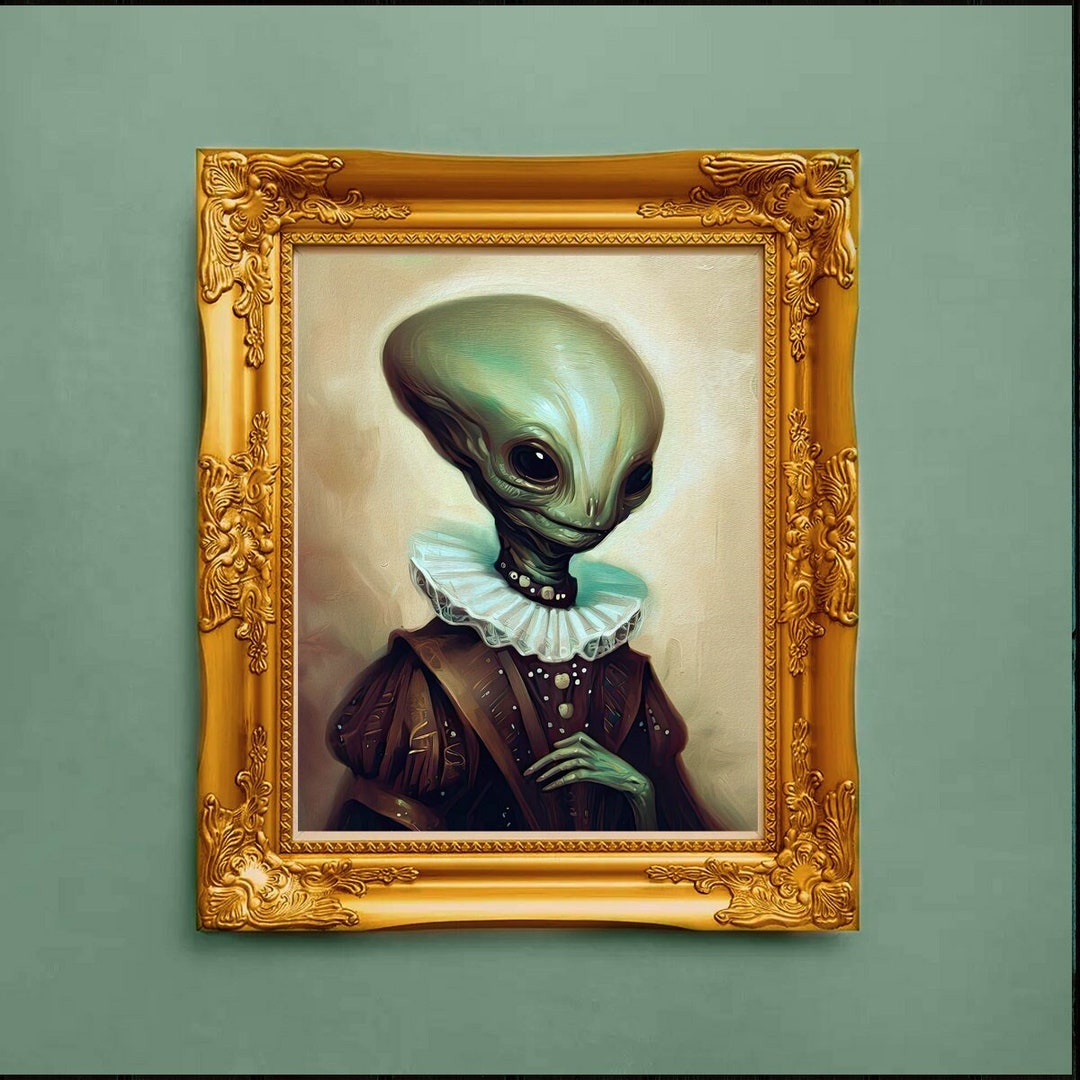 Victorian Alien Portrait Vintage Painting Art Print Funny Quirky Home ...