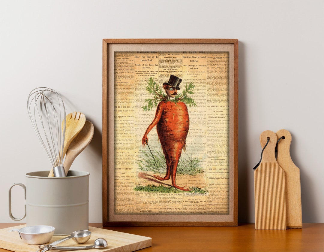 Funny Kitchen Art Print Vintage Poster Victorian Carrot Man Drawing ...