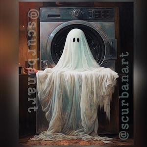 Ghost Bath Funny Art Print, Ghost Getting Washed Laundry Dark Creepy ...