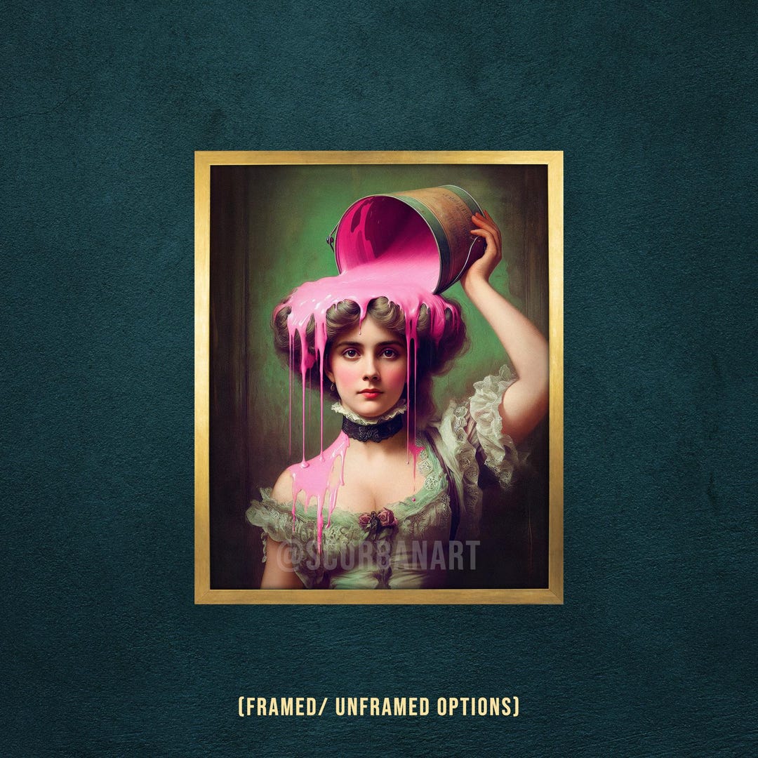 Pink Hair Lady Funny Vintage Art Print: Victorian Maximalist Funky ...