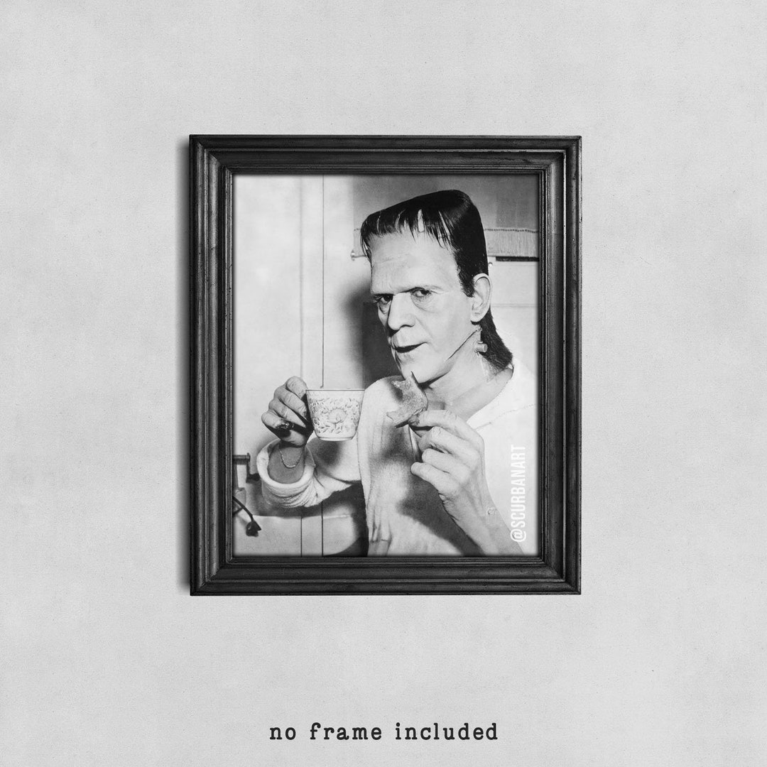 Frankenstein Drinking Tea Funny Vintage Photo Print: Quirky Gothic ...