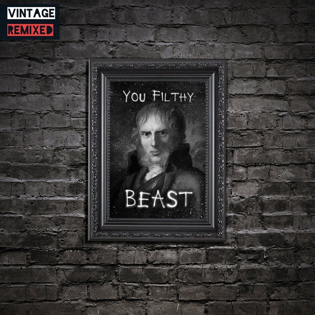 Filthy Beast Funny Bathroom Wall Art Altered Vintage Painting Rude ...